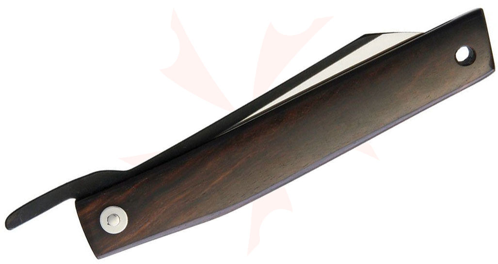 Hiroaki Ohta FK9 Friction Folding Knife 3.5" D2 Reverse Tanto Blade, Ebony Wood Handle, Black ...