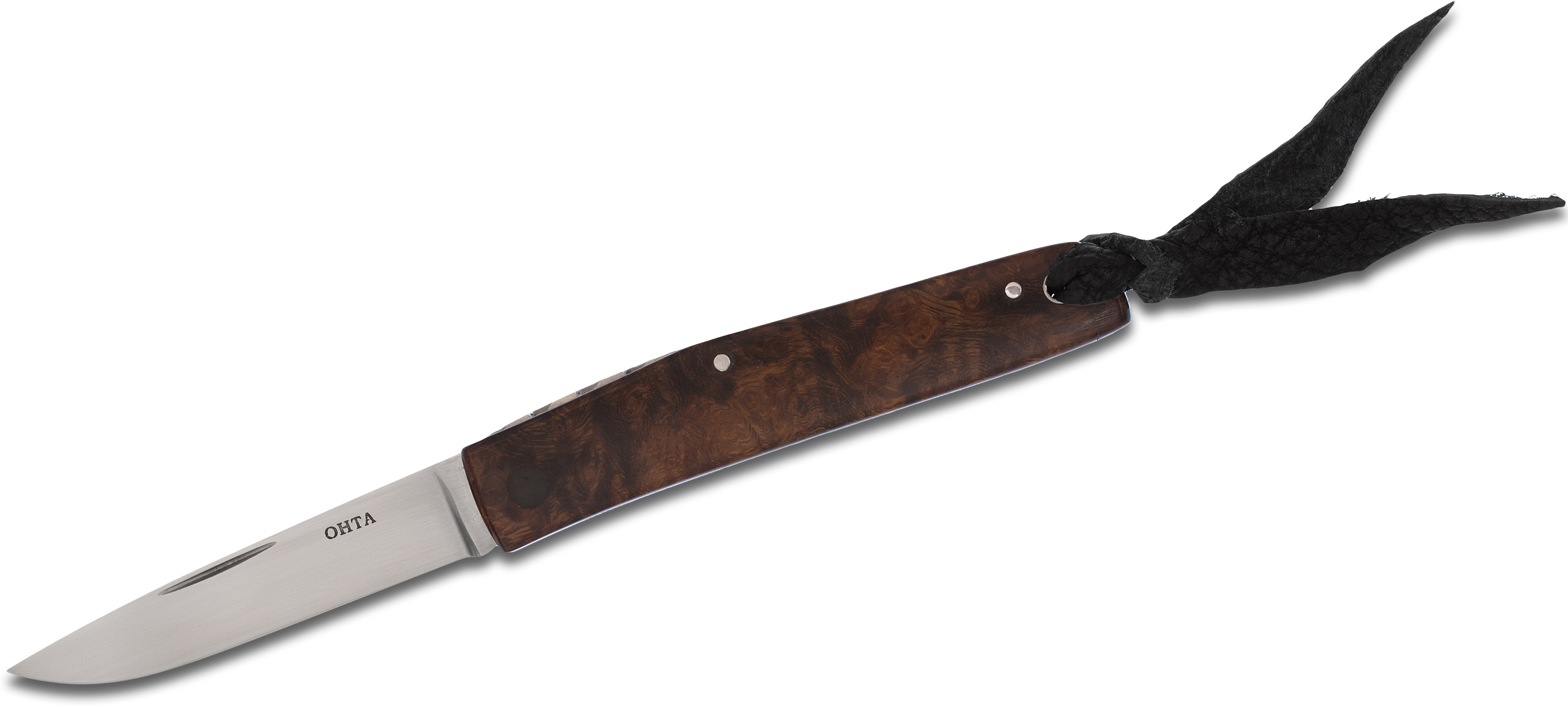 Hiroaki Ohta OLF75 Light Folder Custom 3" ATS-34 Plain Blade, Desert Ironwood Handles, Leather ...