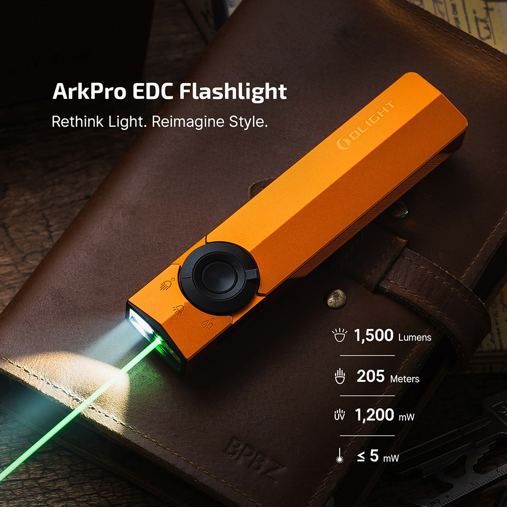 Olight ArkPro Rechargeable Cool White LED and UV Flat Flashlight ...