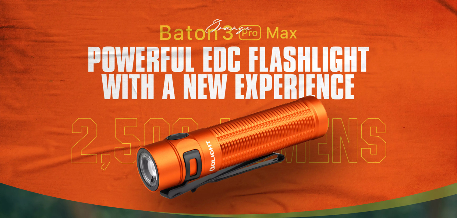 Olight Baton 3 Pro Max Rechargeable Cool White LED Flashlight, Orange ...