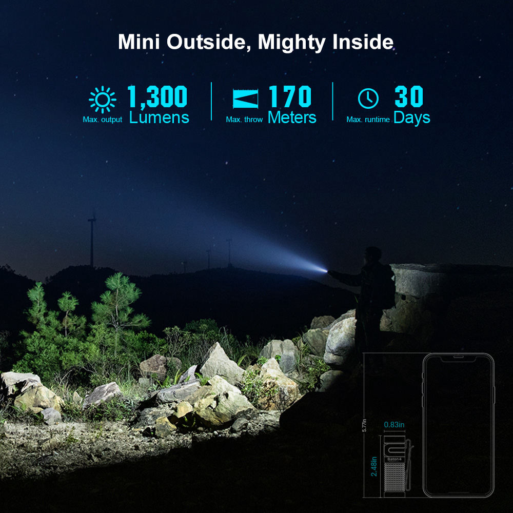 Olight Baton 4 Rechargeable LED Flashlight, OD Green, 1300 Max Lumens ...