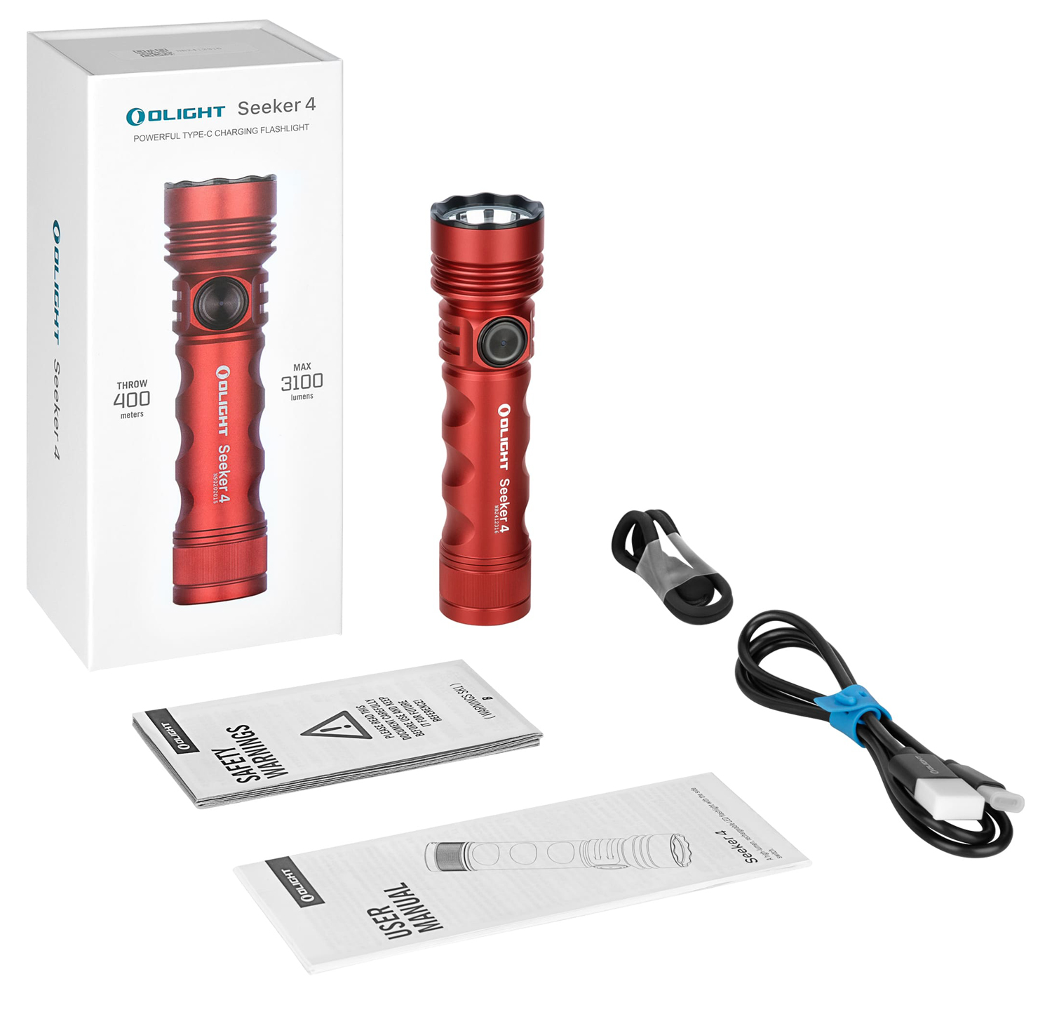 Olight Seeker 4 Rechargeable LED Flashlight, Red, 3100 Max Lumens ...