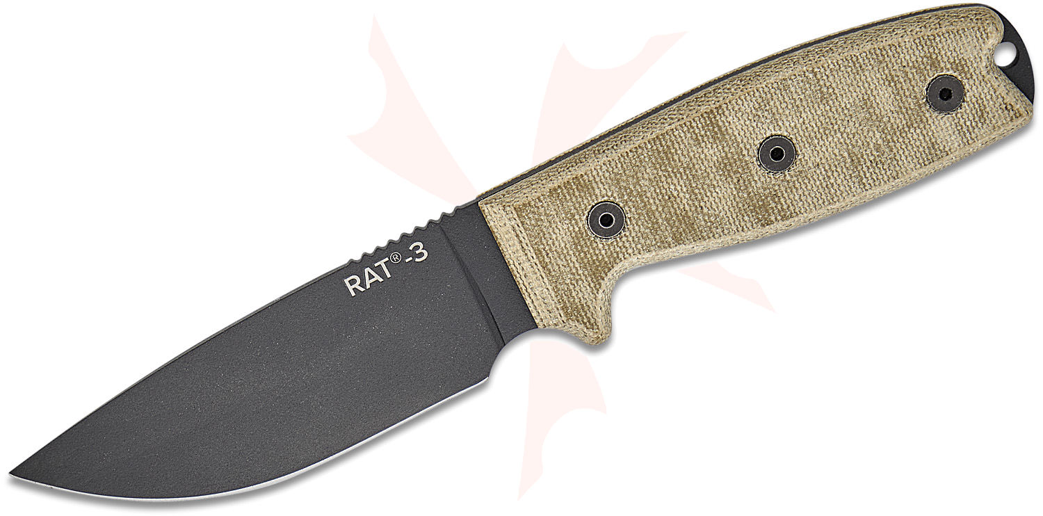 Ontario RAT-3 Utility Fixed Blade Knife 3.75" 1075 Black Plain Blade ...