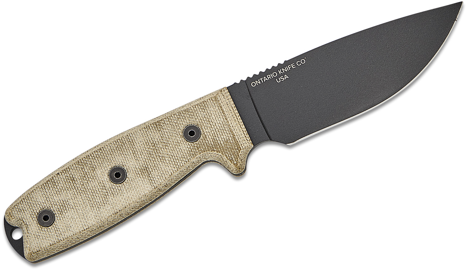 Ontario RAT-3 Utility Fixed Blade Knife 3.75" 1075 Black Plain Blade ...