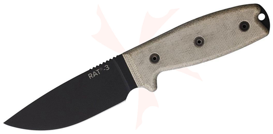 Ontario RAT-3 Utility Fixed Blade Knife 3.75" 1075 Black Plain Blade ...