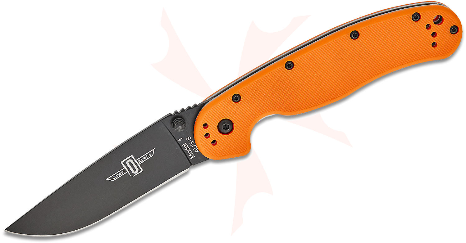 Ontario RAT Model 1 Folding Knife 3.6" Black Plain Blade, Orange G10 ...