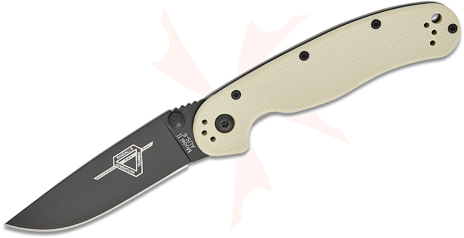 Ontario RAT Model 2 Folding Knife 3" Black Plain Blade, Ivory Nylon ...