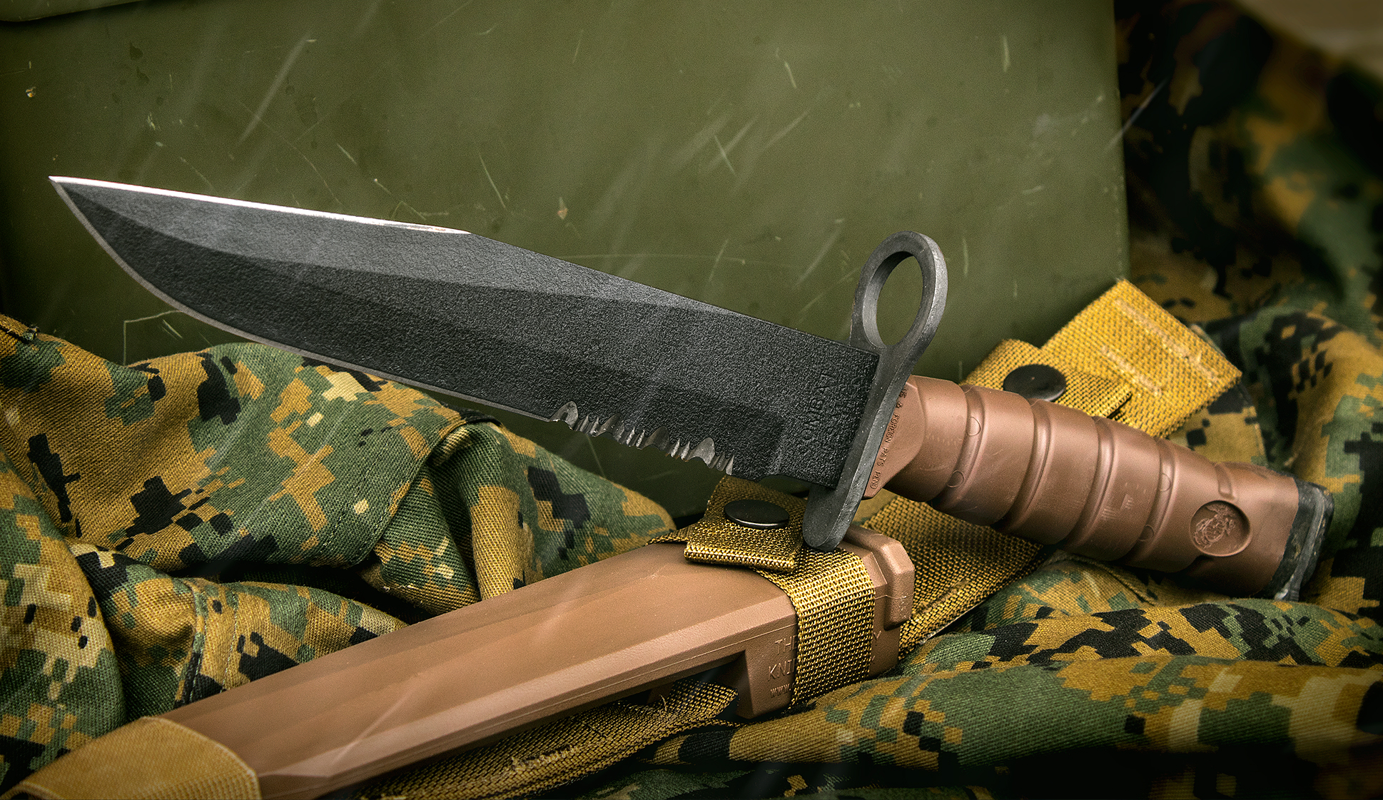 Ontario OKC3S Khaki Brown USMC Bayonet 8" Powder Coated Blade with ...