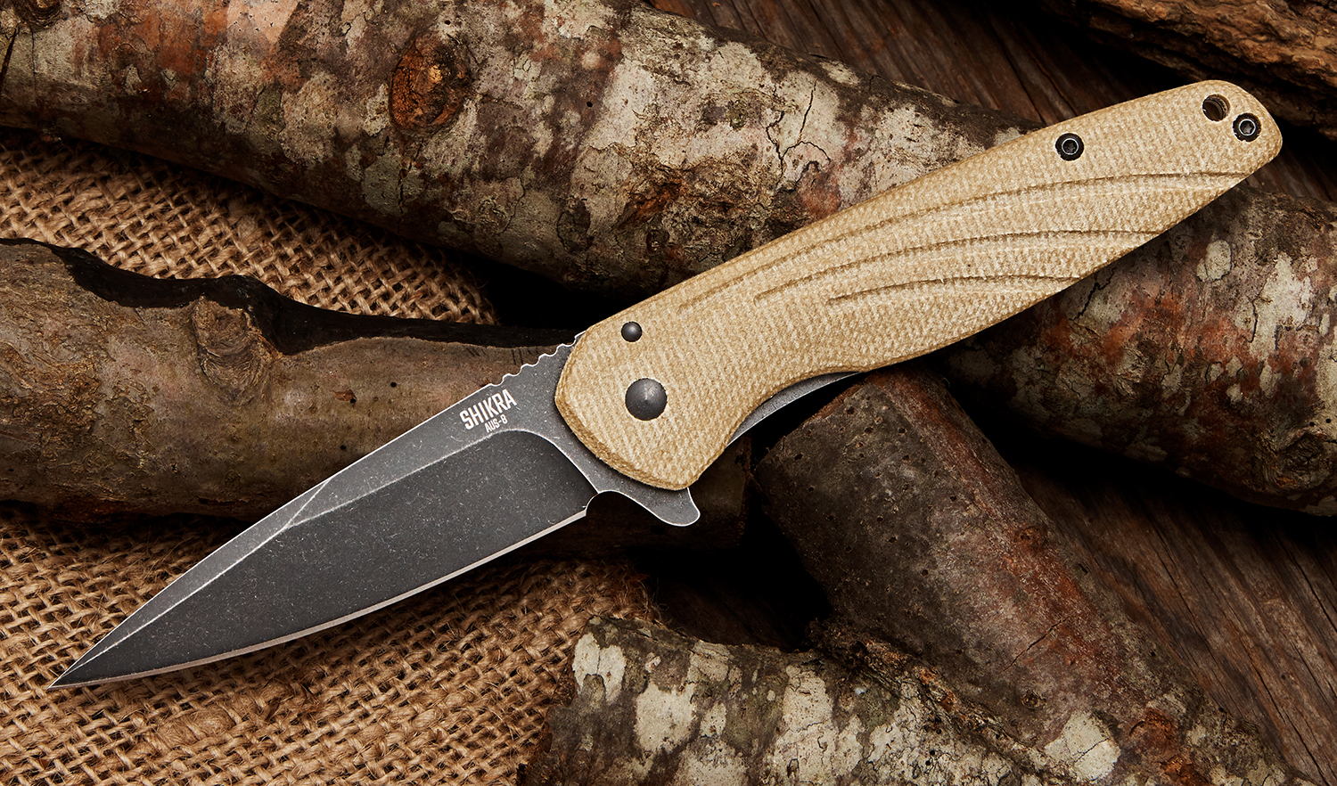 Ontario Shikra Flipper Knife 3.2" Black Stonewash Plain Blade, Tan ...