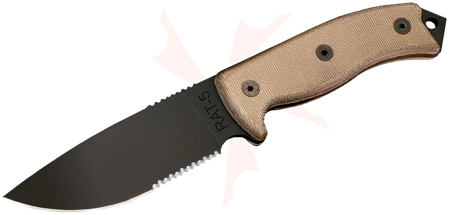 Ontario RAT-5 Survival Knife 5-1/4" 1095 Carbon Steel Combo Blade ...