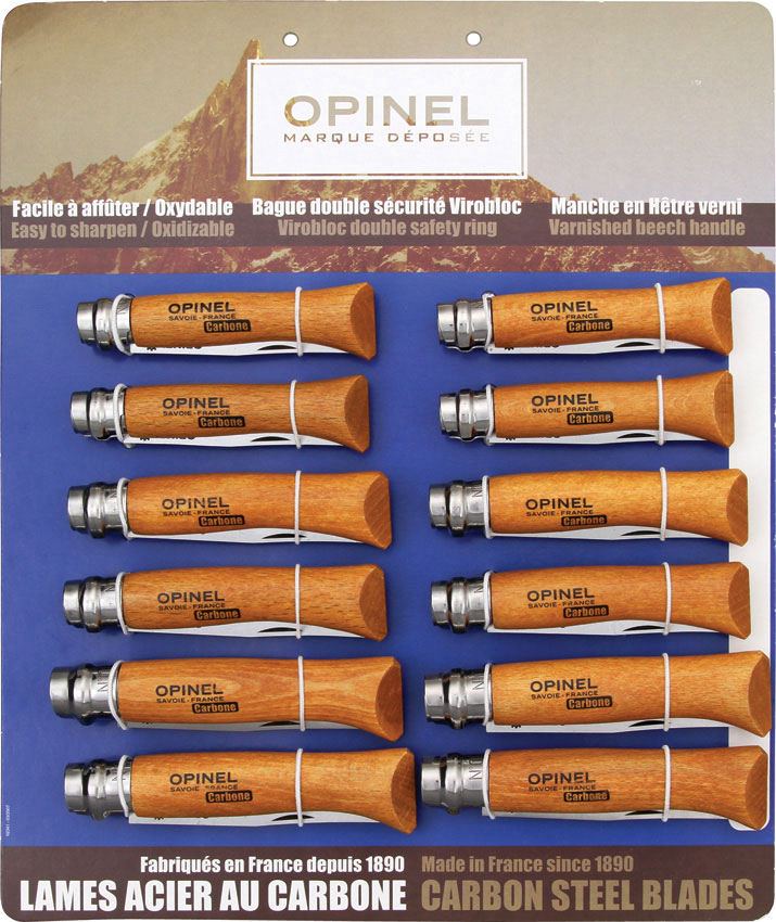 Opinel 12-Piece Carbon Steel Assortment, Oak Wood Handles - KnifeCenter ...