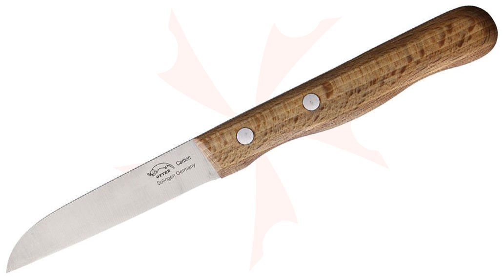 Otter Paring Knife 3" Carbon Steel Sheepsfoot Blade, Beech Wood Handle ...