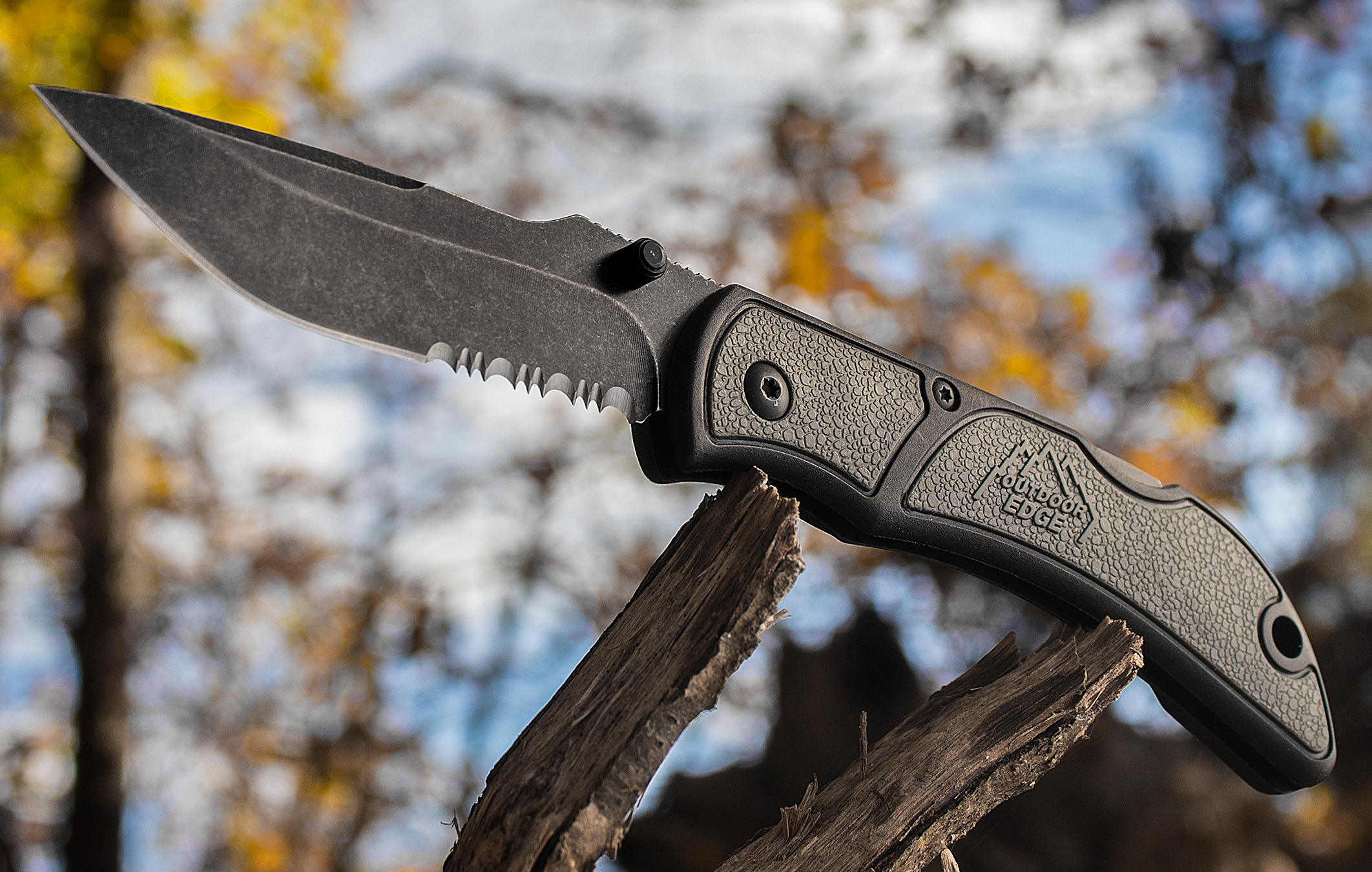Outdoor Edge Medium Chasm Folding Knife 3.3" Black Stonewash Combo ...