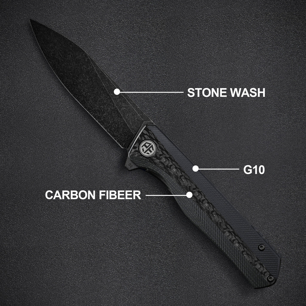 Petrified Fish PF818 Forward Linerlock Flipper Knife 3.54" D2 Black Stonewashed Drop Point Blade ...