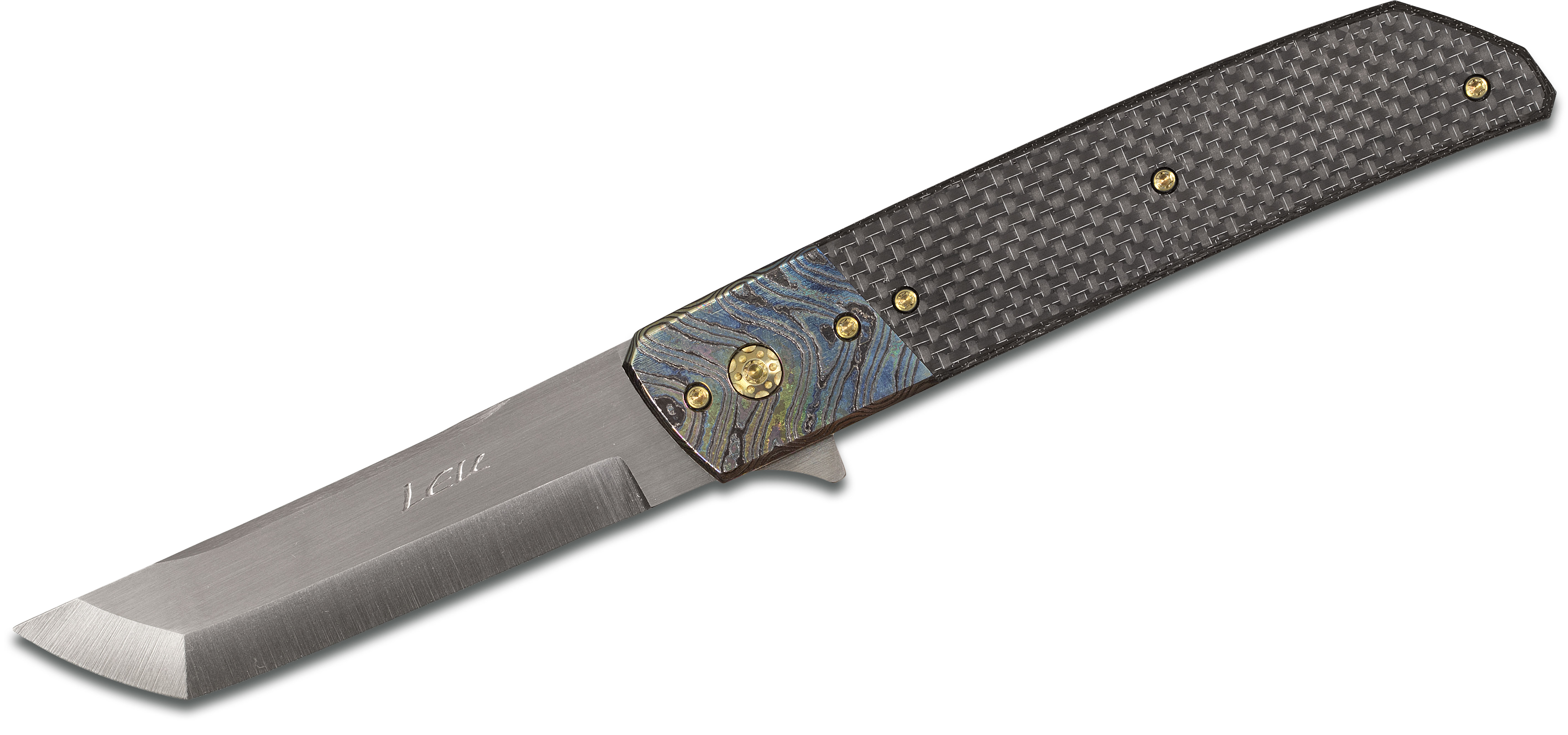 Pohan Leu Custom Hamachi Flipper 4" S35VN Satin Blade, Silver Lightning ...