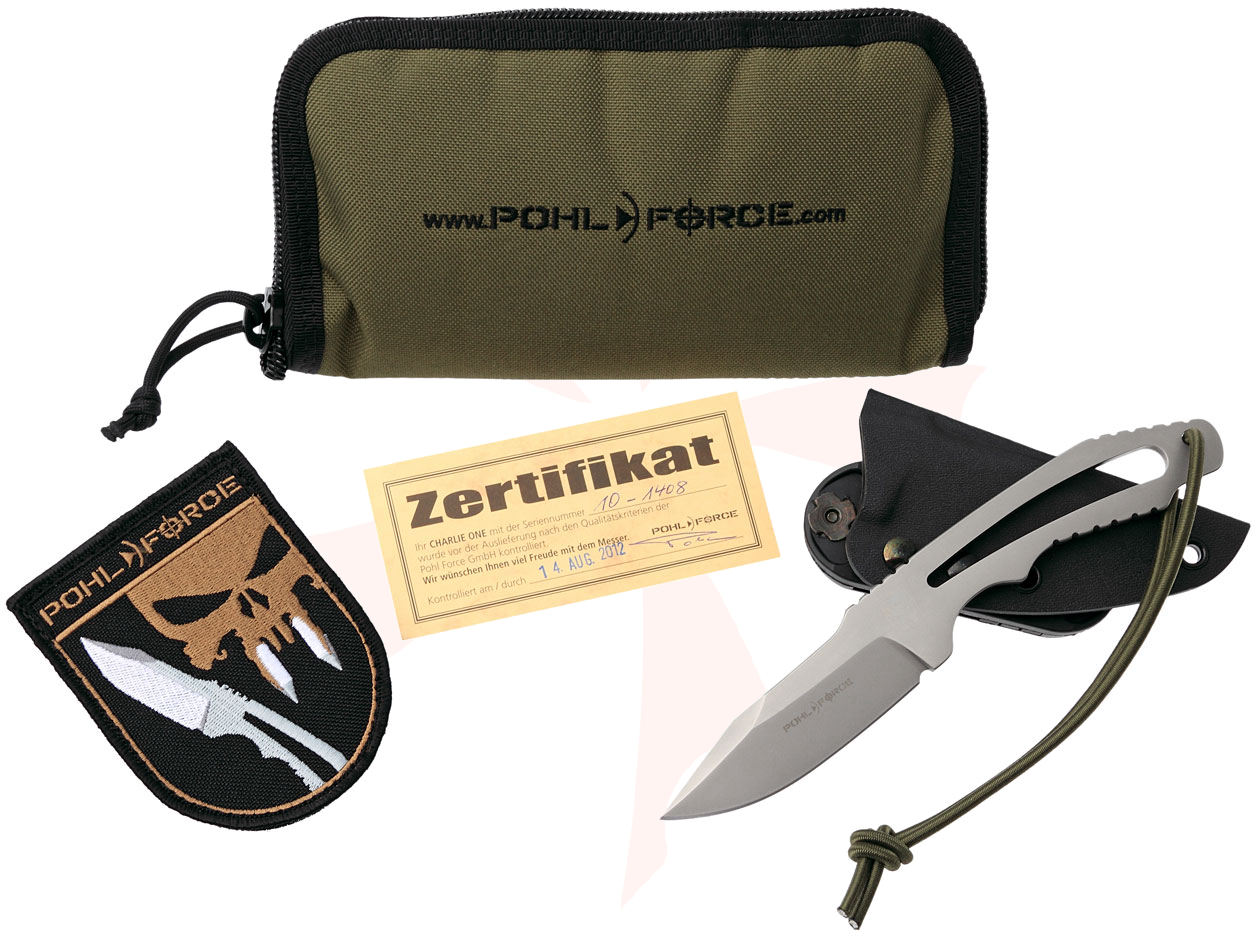 Pohl Force Charlie One Outdoor Fixed 3.54" Bead Blast D2 Plain Blade ...