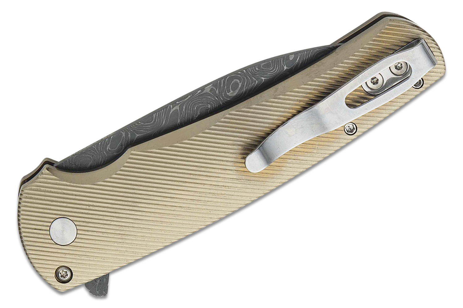 Pro-Tech Custom Malibu Manual Flipper Knife 3.30" VF Vines & Roses Damascus Wharncliffe Blade ...