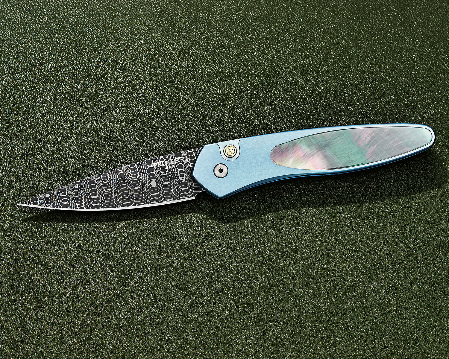 Pro-Tech Custom Newport AUTO Folding Knife 3" VF Spirograph Damascus ...