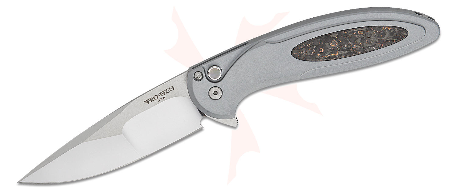 Pro-Tech Custom Cambria 2 Button Lock Flipper Knife 3.375" 154CM Hand Ground Mirror Polished ...