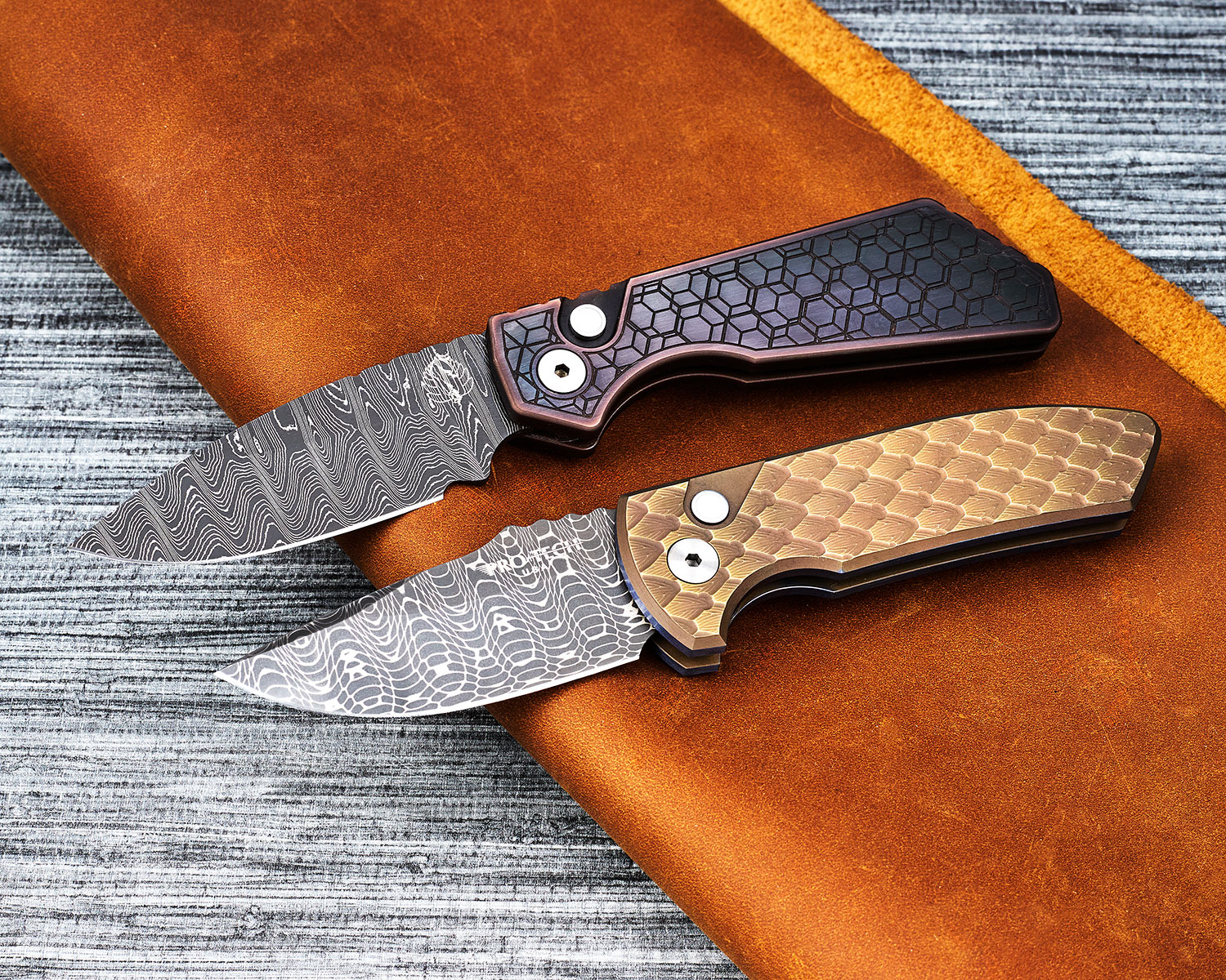 Pro-Tech Custom Les George SBR Short Bladed Rockeye AUTO Folding Knife 2.5" VF Damascus Drop ...