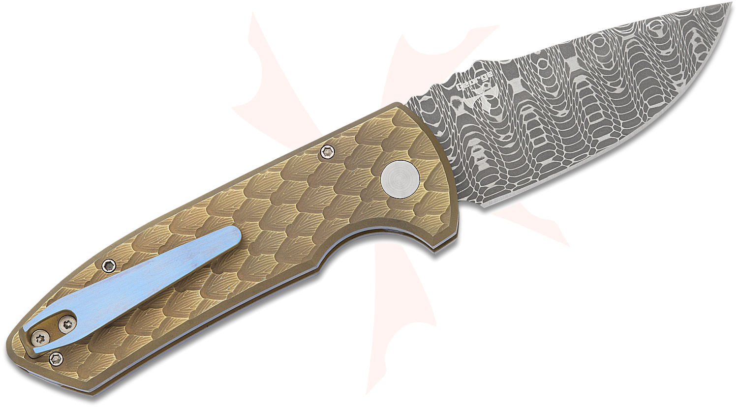 Pro-Tech Custom Les George SBR Short Bladed Rockeye AUTO Folding Knife 2.5" VF Damascus Drop ...