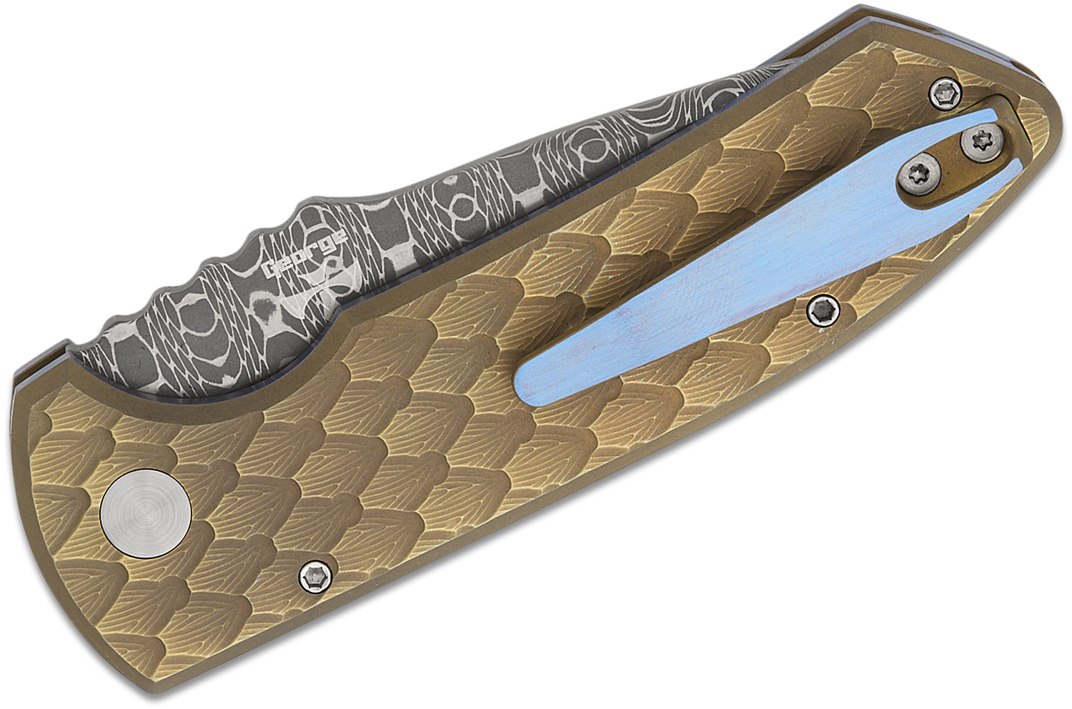 Pro-Tech Custom Les George SBR Short Bladed Rockeye AUTO Folding Knife 2.5" VF Damascus Drop ...