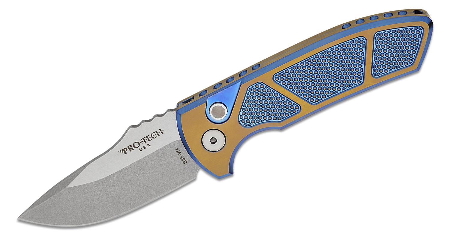 Pro-Tech Custom Les George SBR Short Bladed Rockeye AUTO Folding Knife 2.5" S35VN Stonewashed ...