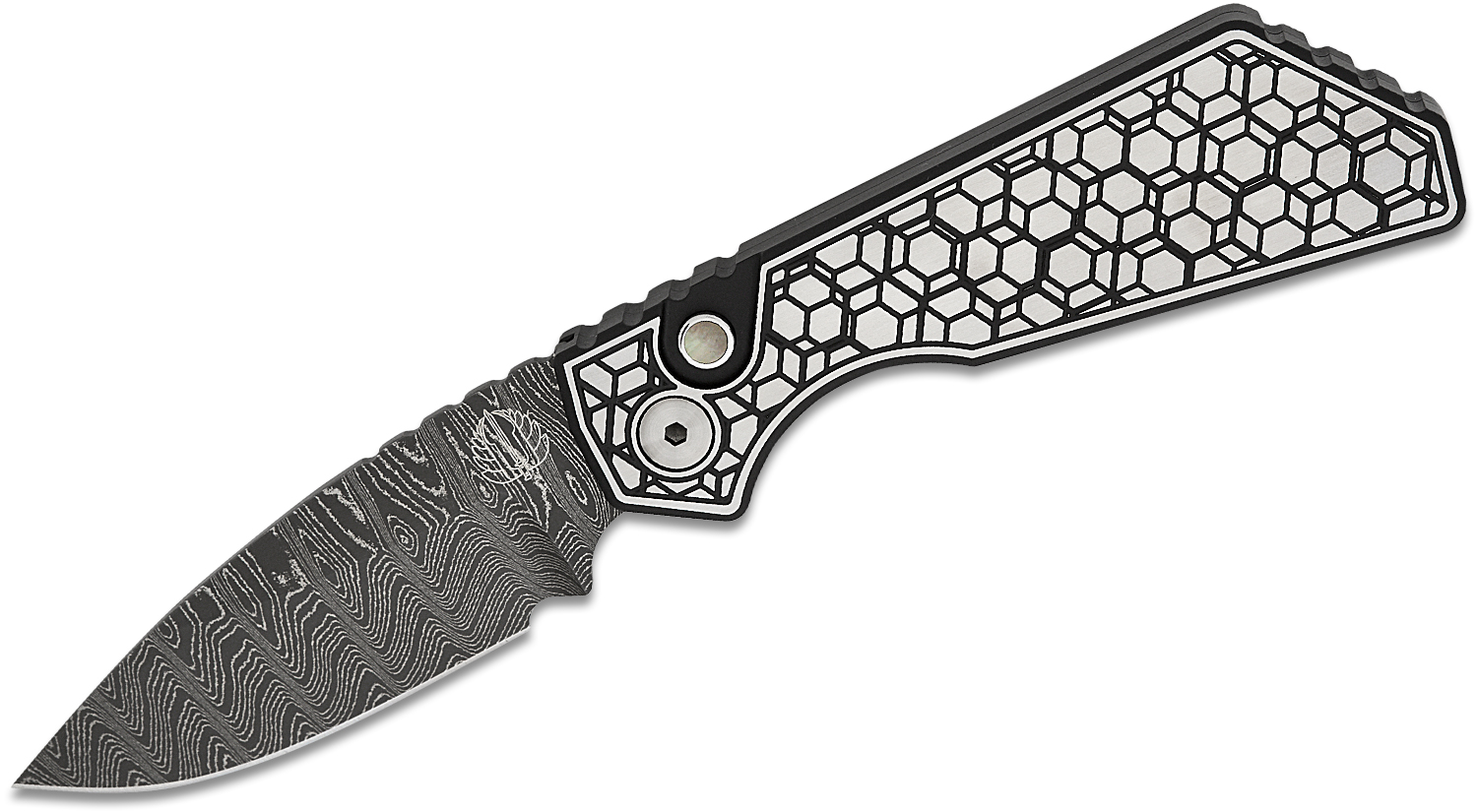 Pro-Tech Strider Custom PT& AUTO Folding Knife 3.05" Nichols Ladder Damascus Drop Point Blade ...