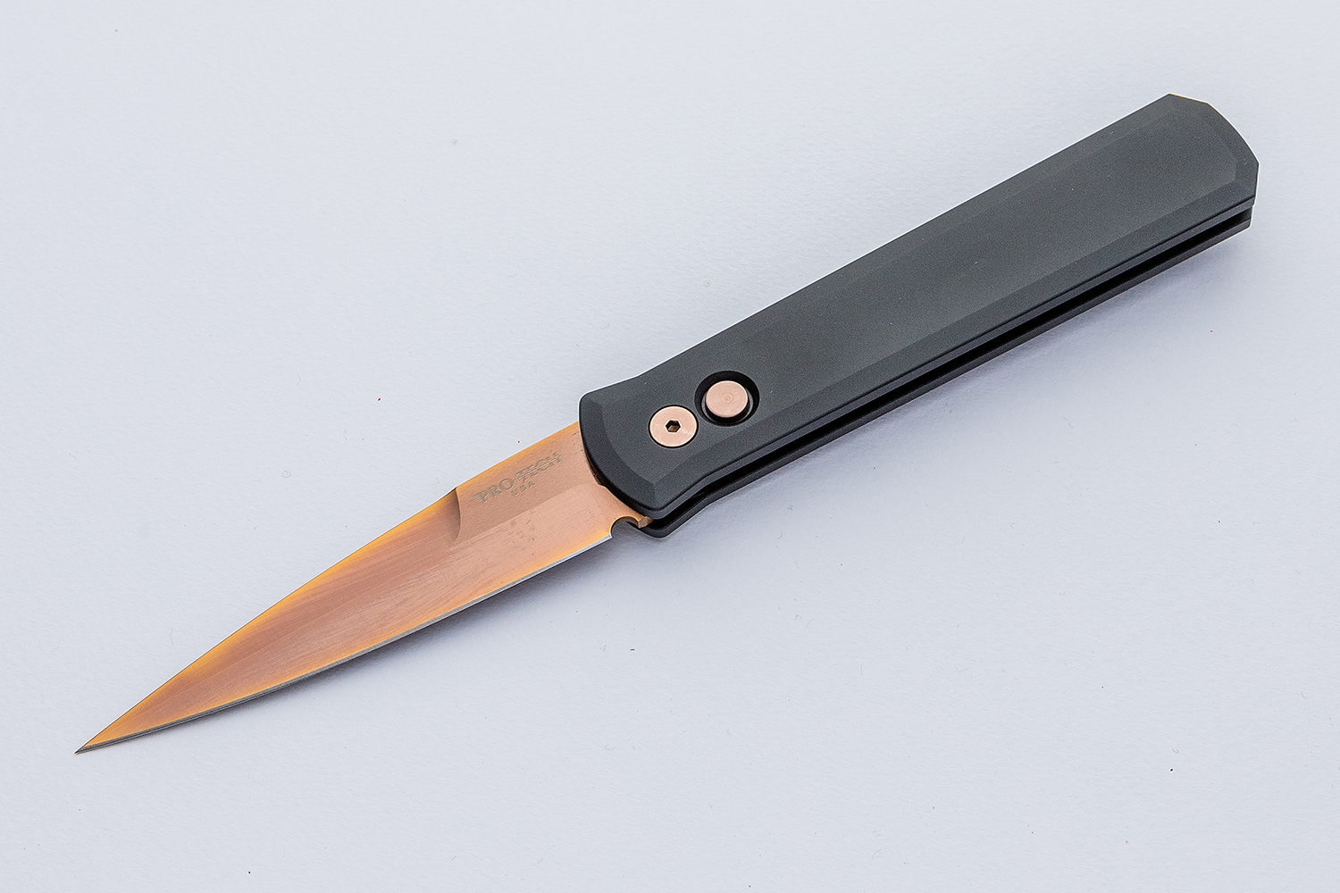 Pro-Tech 921-RG Godfather AUTO Folding Knife 4" 154CM Rose Gold Plain ...