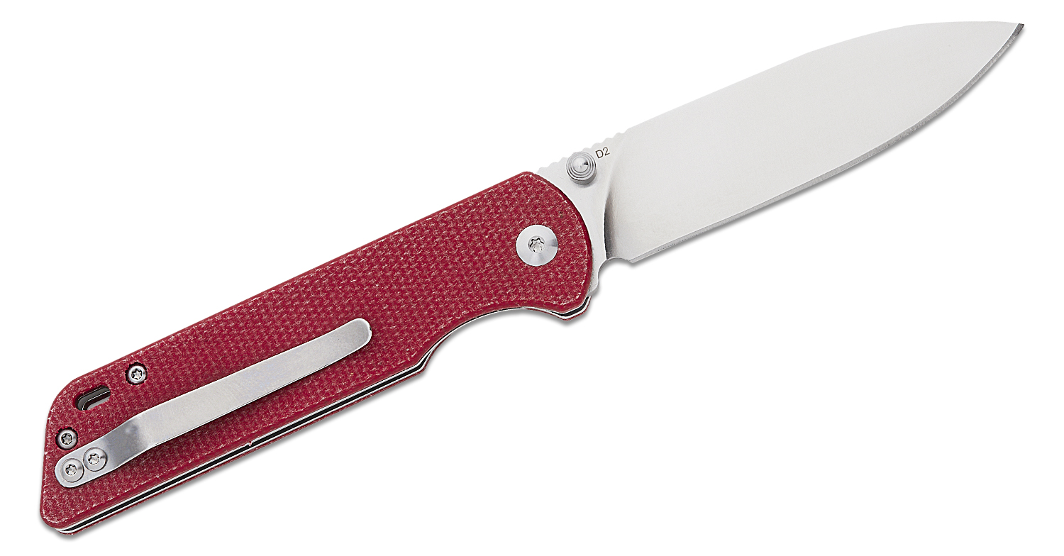 QSP Knives Parrot V2 Liner Lock Folding Knife 3.25" D2 Satin Spear Point Blade, Red Micarta ...