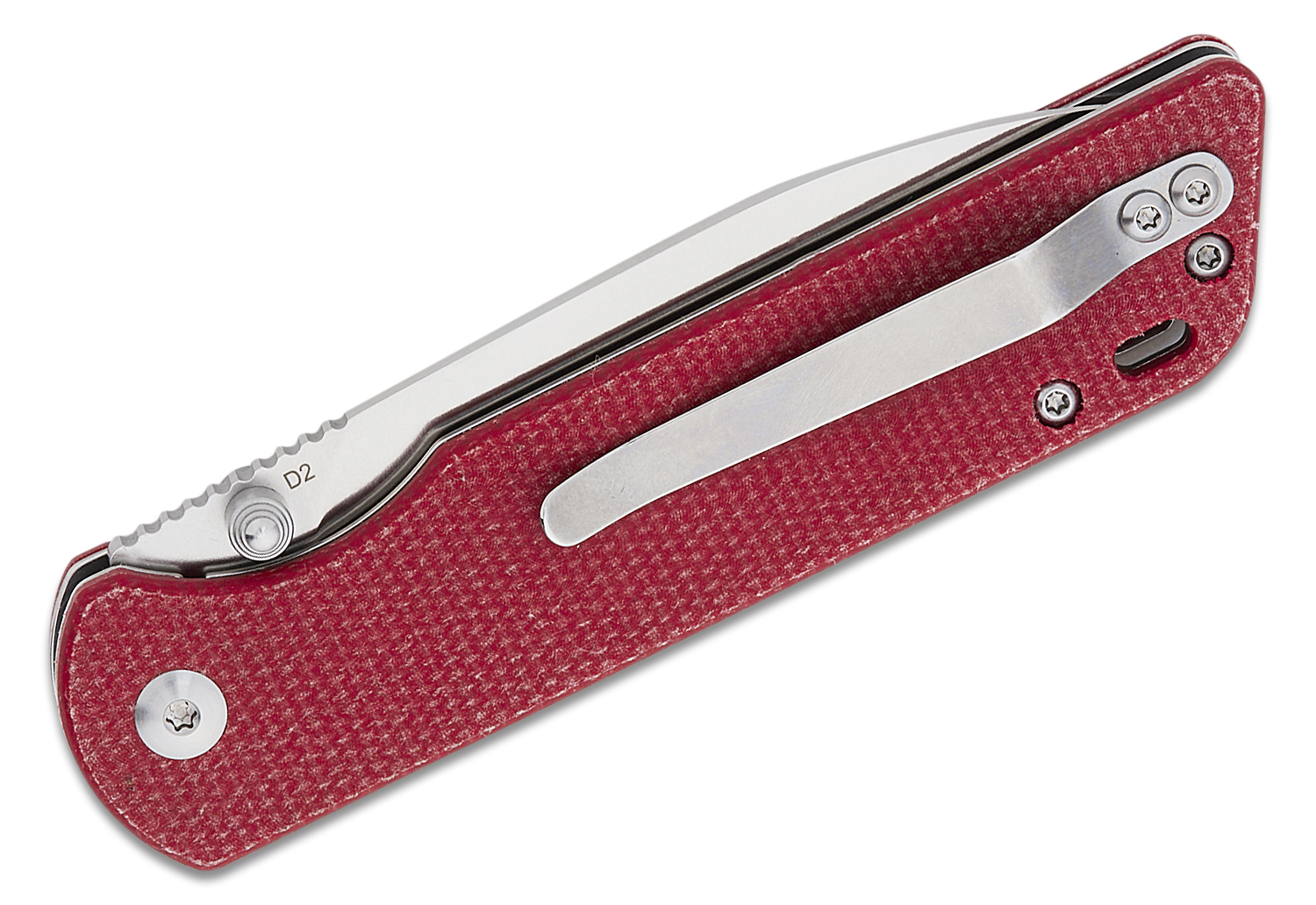 QSP Knives Parrot V2 Liner Lock Folding Knife 3.25" D2 Satin Spear Point Blade, Red Micarta ...