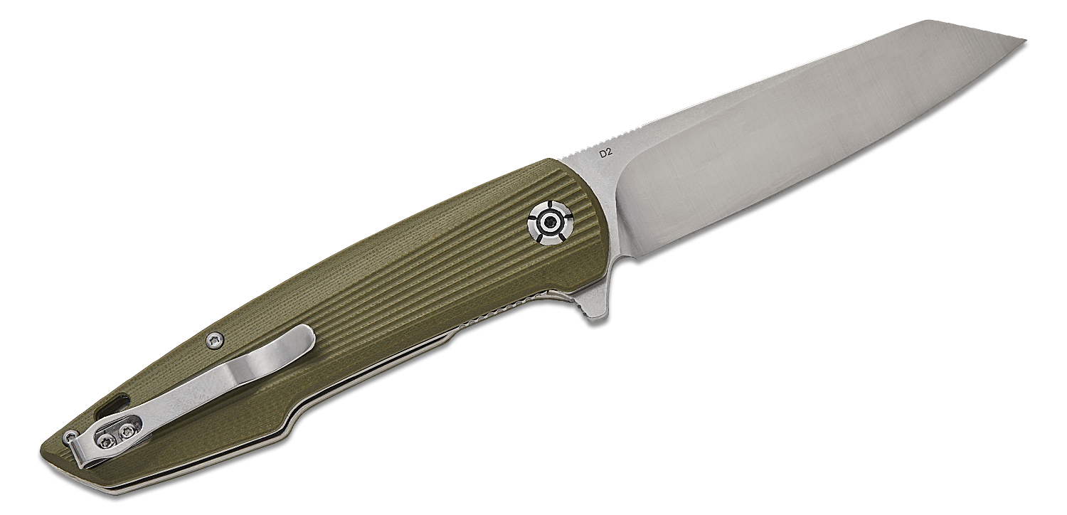 QSP Knives Phoenix Flipper Knife 3.75" D2 Two-Tone Reverse Tanto Blade ...