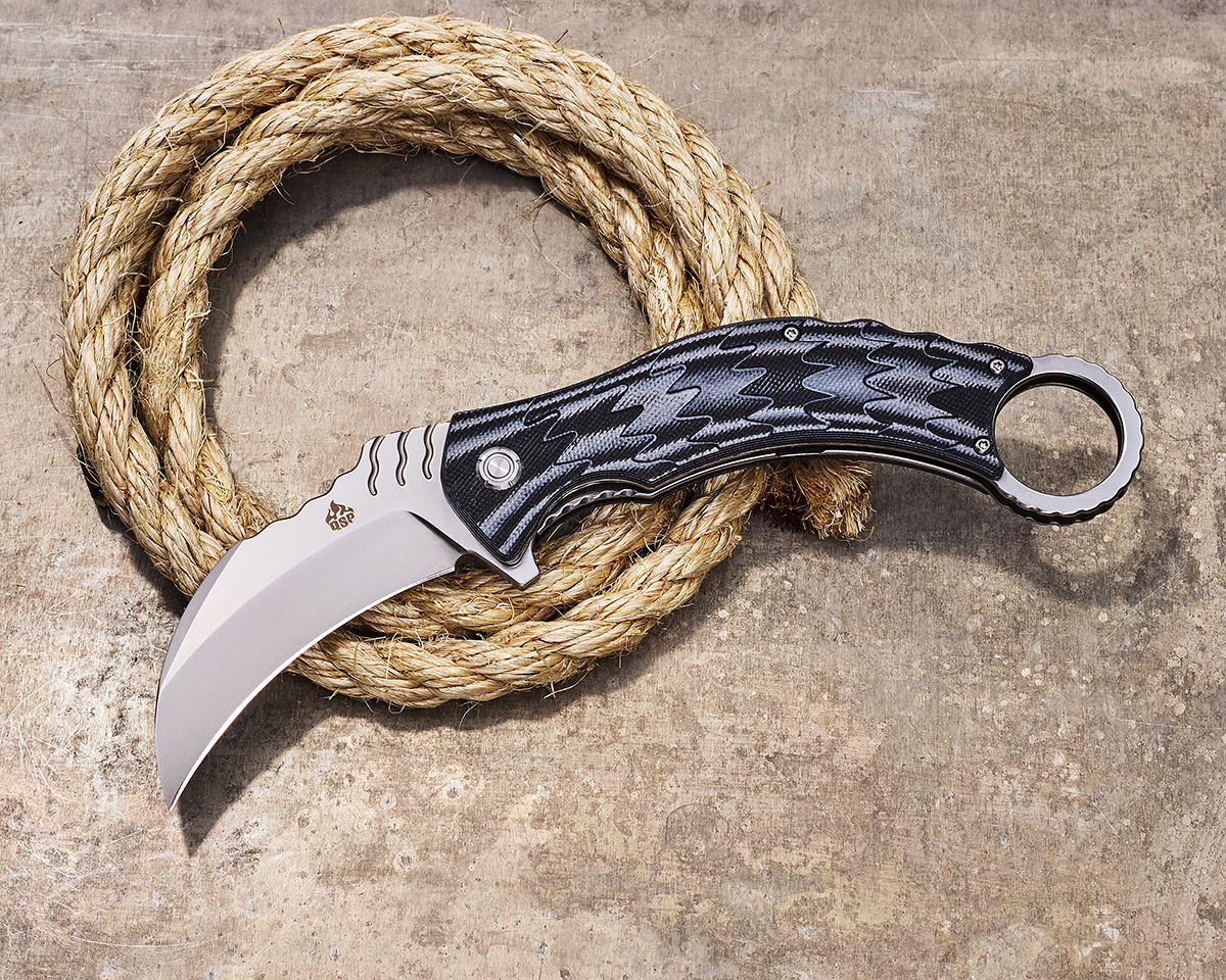 QSP Knives Eagle Karambit Flipper Knife 3.125" D2 Satin Hawkbill Blade ...