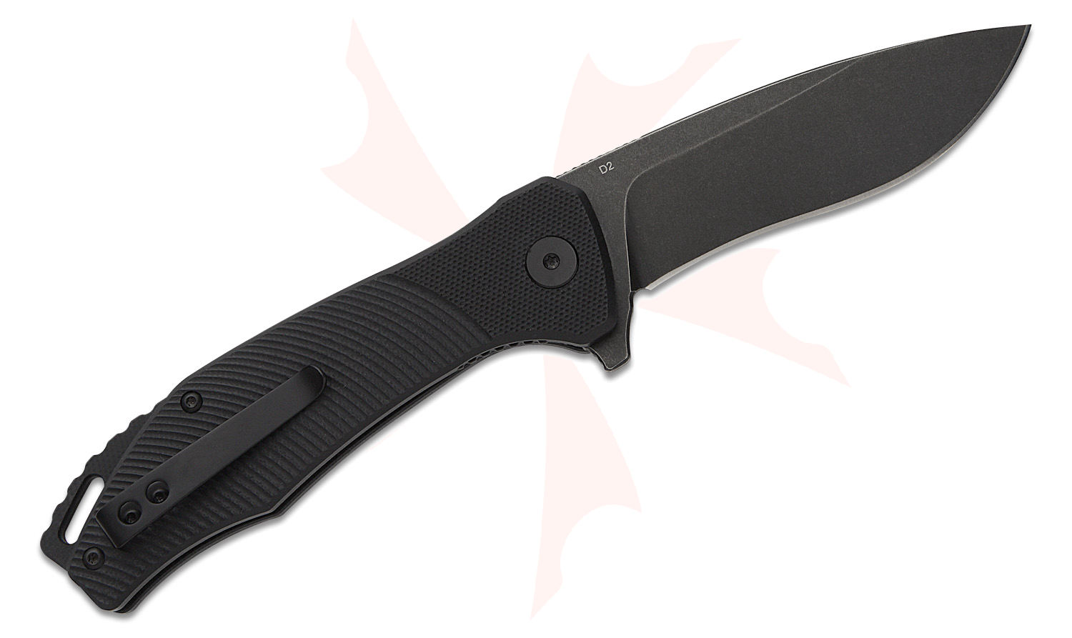 QSP Knives Raven Flipper Knife 3.375" D2 Black Stonewashed Recurve Drop ...