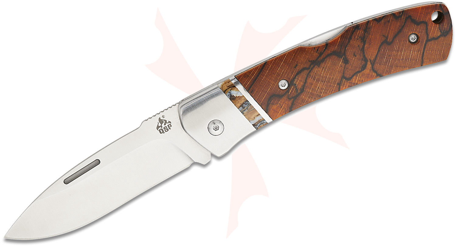 QSP Knives Mustang Folding Knife 3.125" M390 Satin Drop Point Blade ...