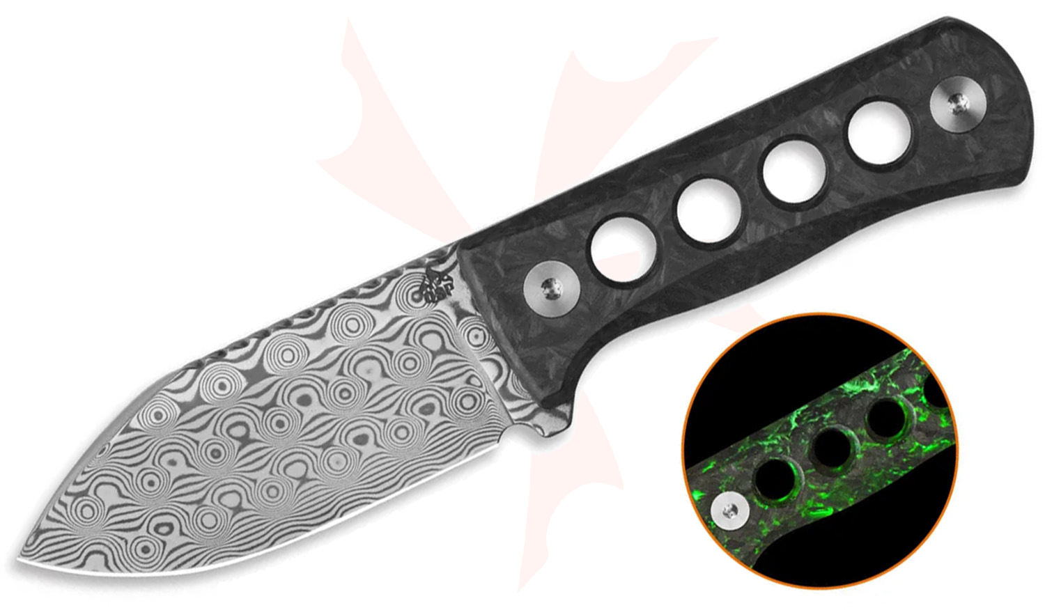 QSP Knives Canary Fixed Blade Neck Knife 2.5" Damascus Drop Point Blade ...