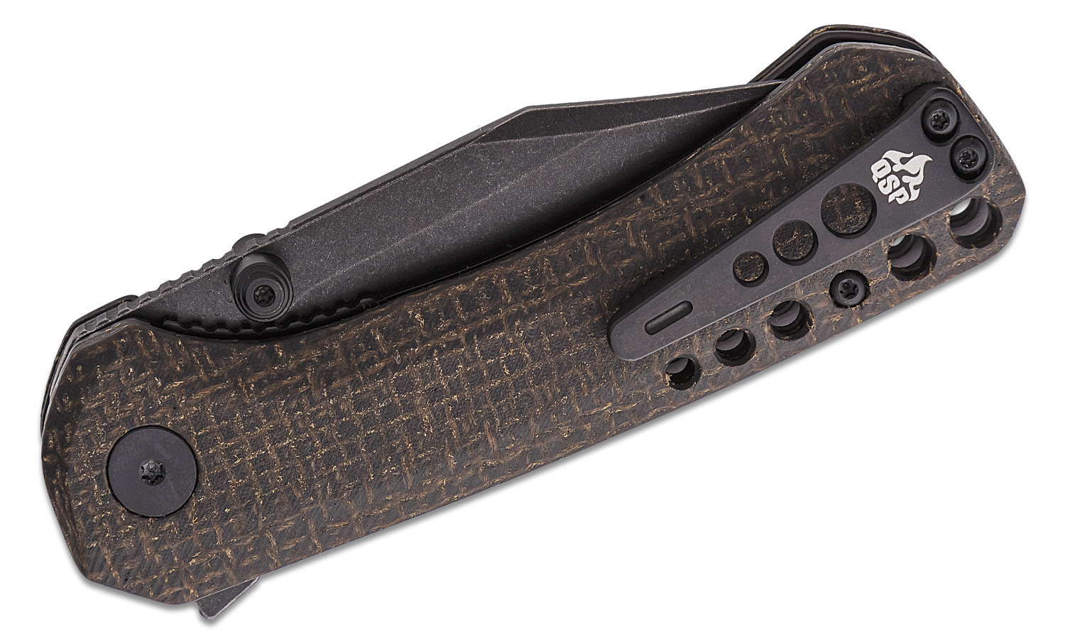 QSP Knives Kestrel Flipper Knife 2.88" 14C28N Black Stonewashed Clip Point Blade, Dark Brown ...