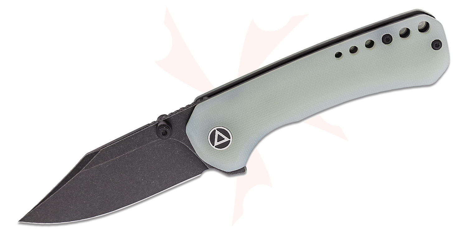 QSP Knives Kestrel Flipper Knife 2.88" 14C28N Black Stonewashed Clip Point Blade, Jade G10 ...