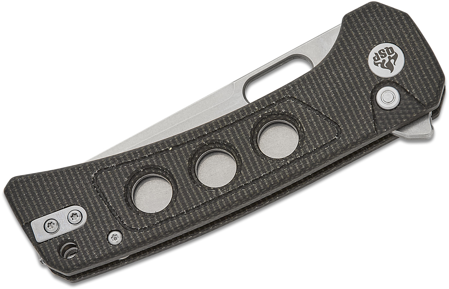 QSP Knives Unicorn Button Lock Flipper Knife 3.25" 14C28N Stonewashed ...