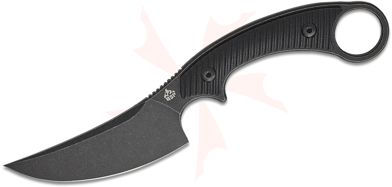 QSP Knives Viper Fixed Blade Knife 4" 10Cr15MoV Black Stonewashed ...