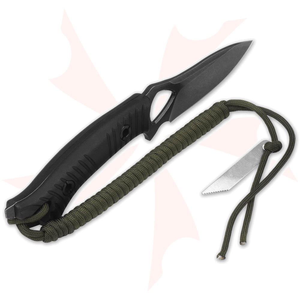 QSP Knives Stash Fixed Blade Knife 4" Black Stonewashed Drop Point ...