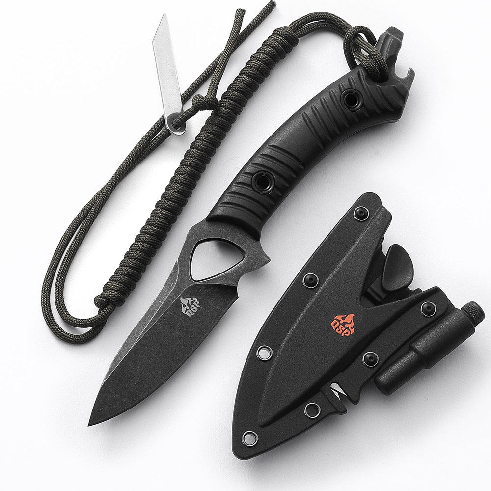 QSP Knives Stash Fixed Blade Knife 4" Black Stonewashed Drop Point ...