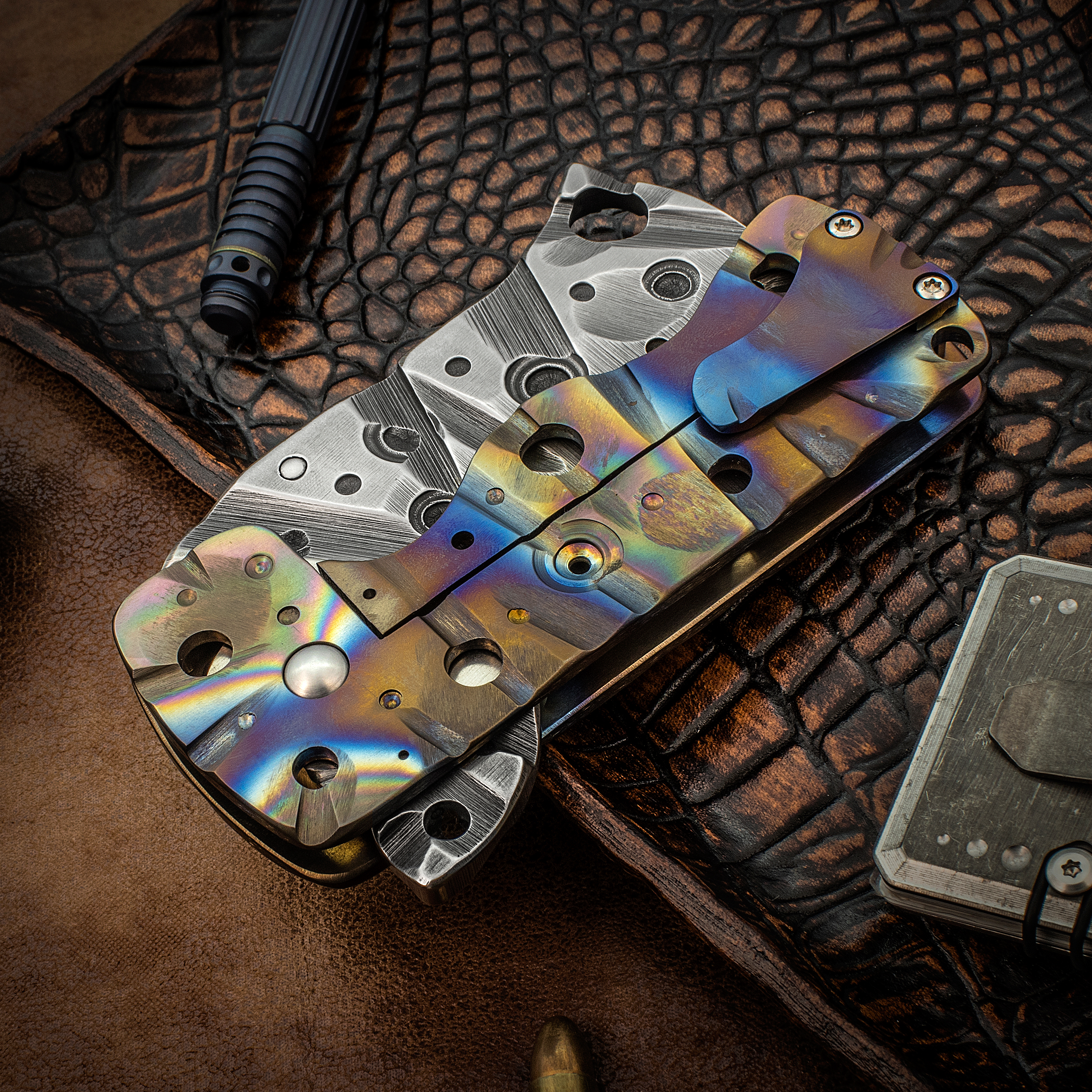 RichMade Knives Custom Large Zombie Killer Flipper 3.25" Carved 440C Cleaver Blade and Flamed ...