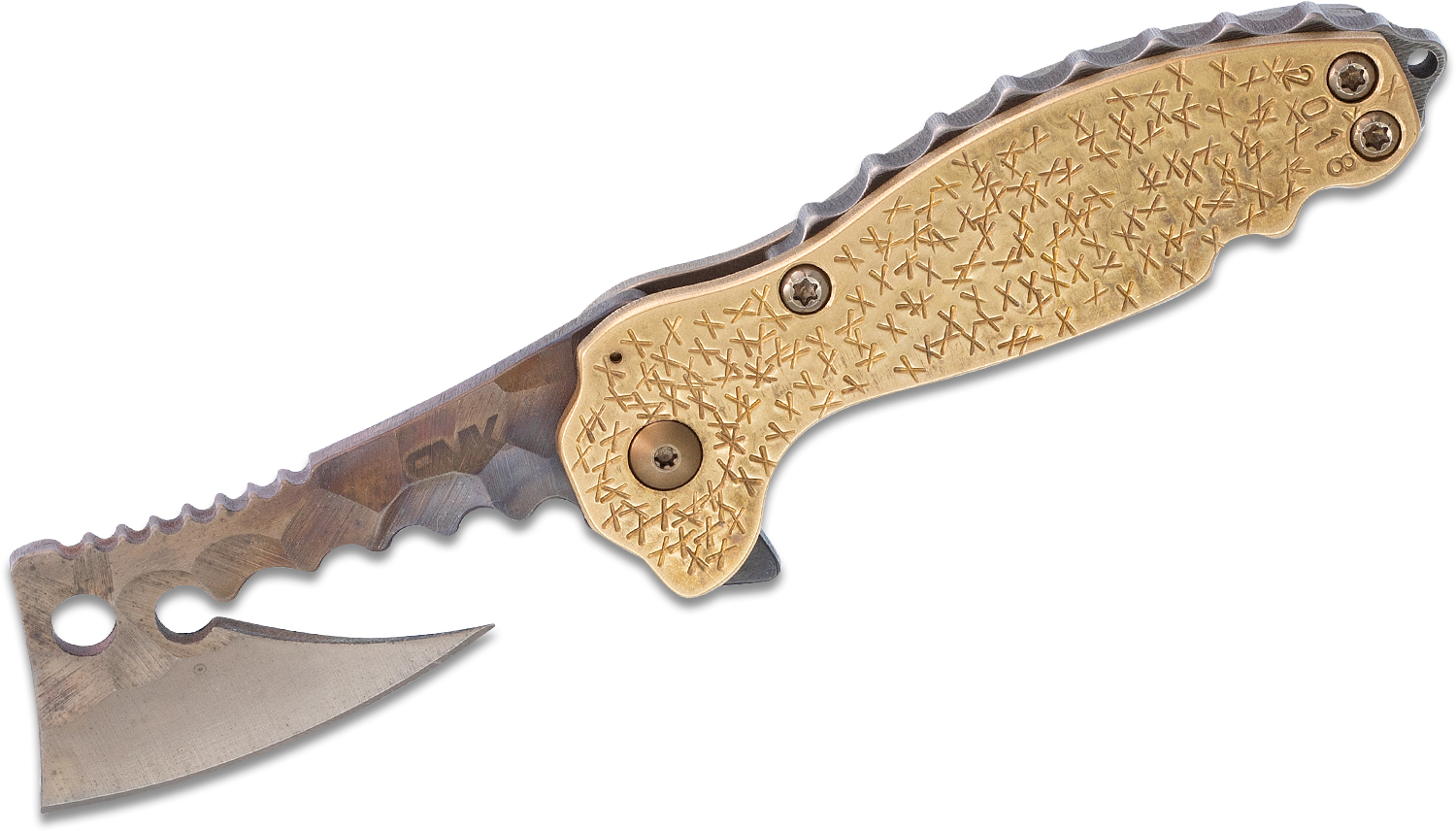 RichMade Knives Custom Ratchet Flipper Knife 2.625" D2 Natural Blade, Milled Bronze and Titanium ...