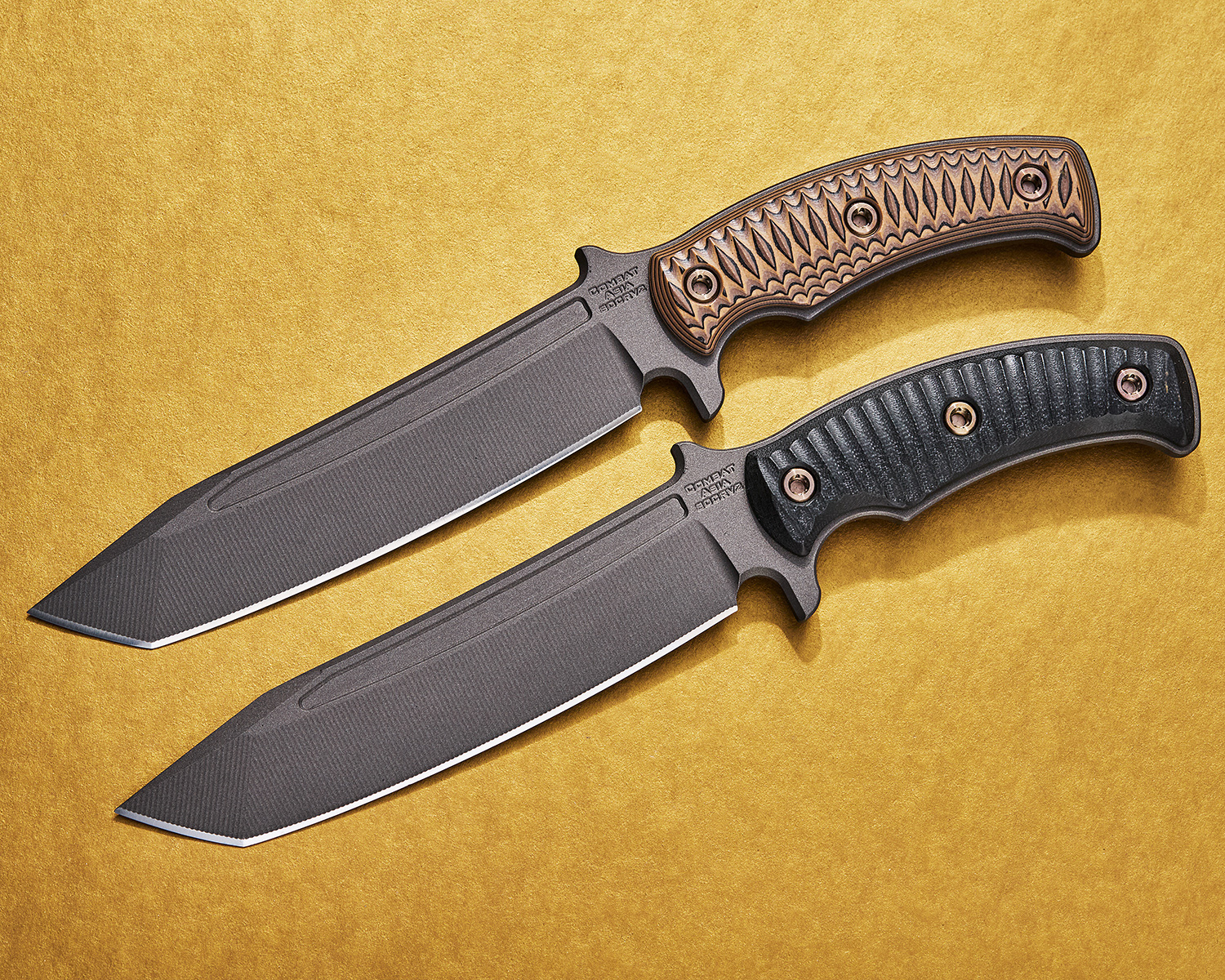 RMJ Tactical Combat Asia Fixed Blade Knife 7.125" 80CRV2 Tungsten Tanto Blade, Hyena Brown G10 ...