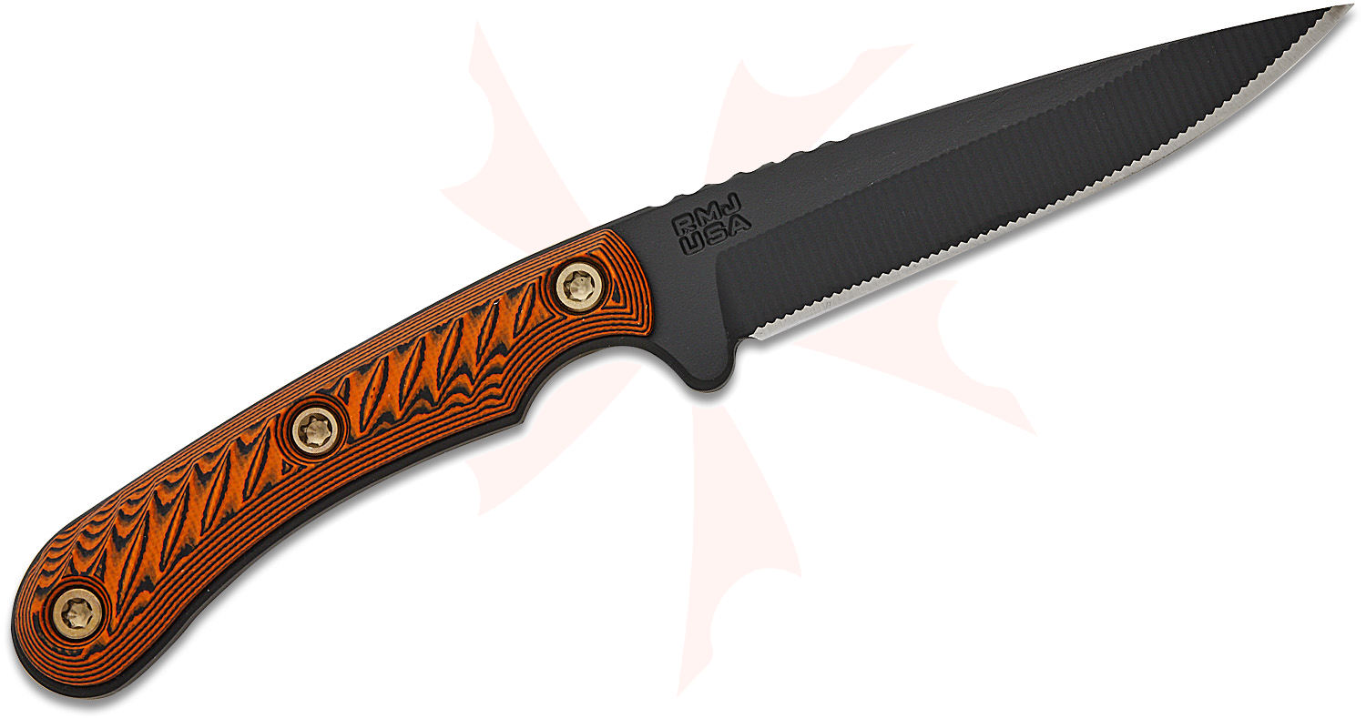 RMJ Tactical Sparrow Fixed Blade Knife 3.5" Nitro-V Black Cerakote Drop ...