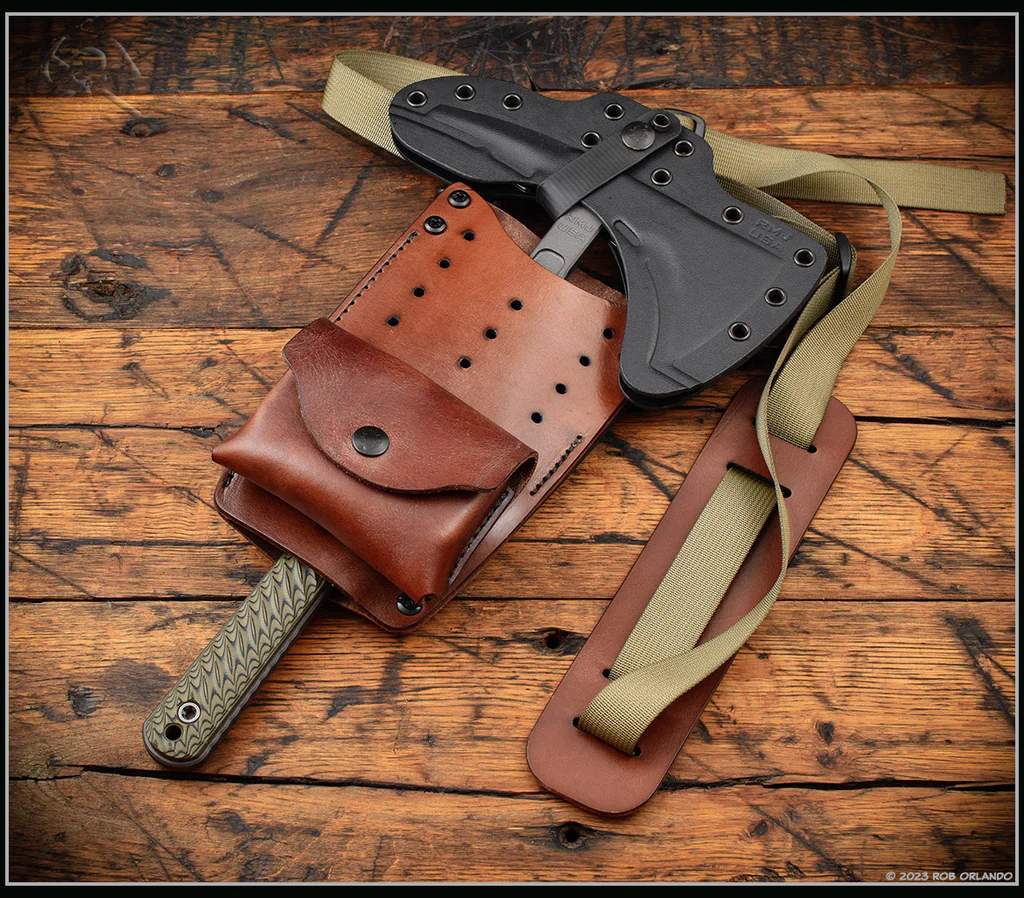 RMJ Tactical Brown Leather Universal Tomahawk Carry Rig - KnifeCenter ...