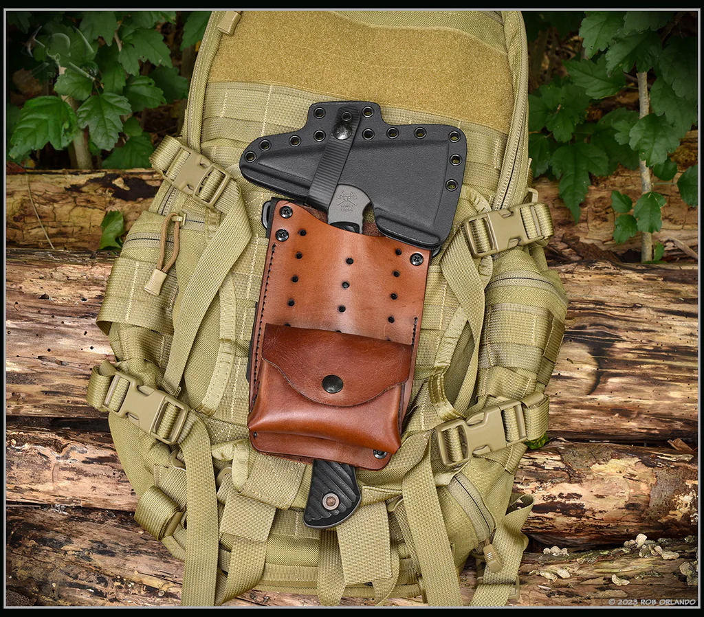 RMJ Tactical Brown Leather Universal Tomahawk Carry Rig - KnifeCenter ...