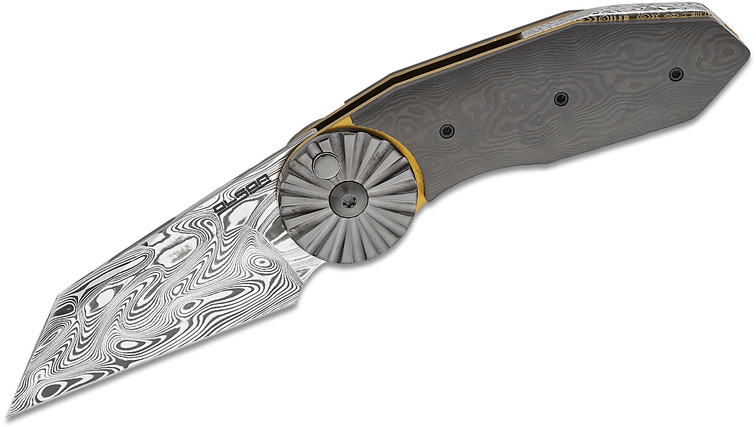 Rod Olson Custom JV Megaburst Flipper Knife 3.375" Thor Damasteel ...