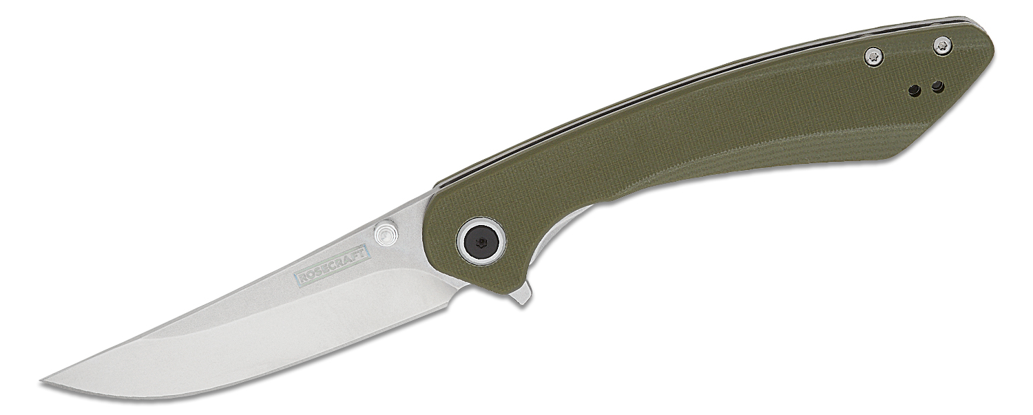 RoseCraft Blades Alenta Liner Lock Flipper Knife 3.3" RPM9 Stonewashed Upswept Blade, OD Green ...